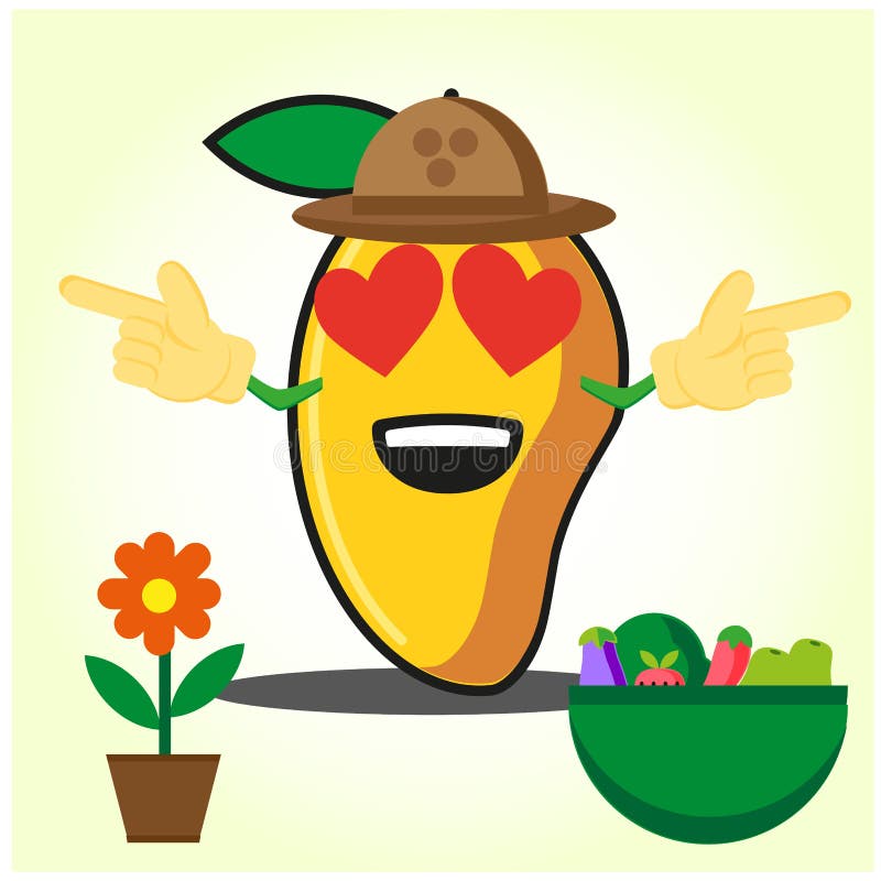 Cute Half Mango Fire Fighter Cartoon Character Holding Two Axes Design ...