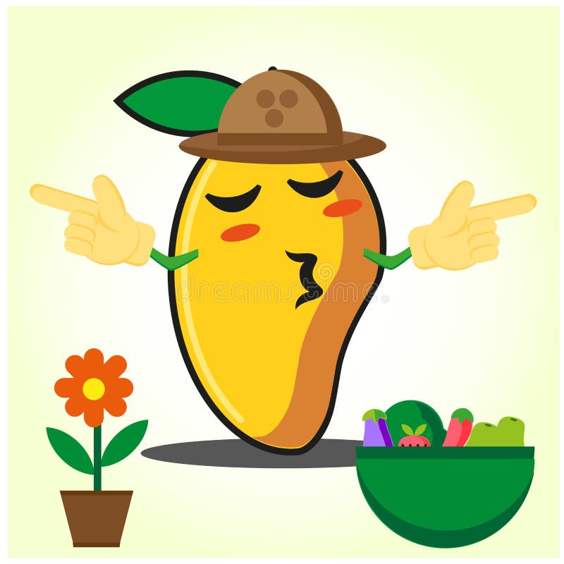 Cute Half Mango Fire Fighter Cartoon Character Holding Two Axes Design ...