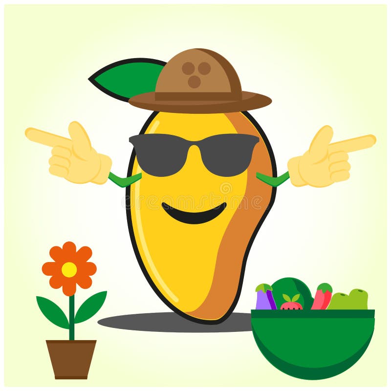 Cute Half Mango Fire Fighter Cartoon Character Holding Two Axes Design ...