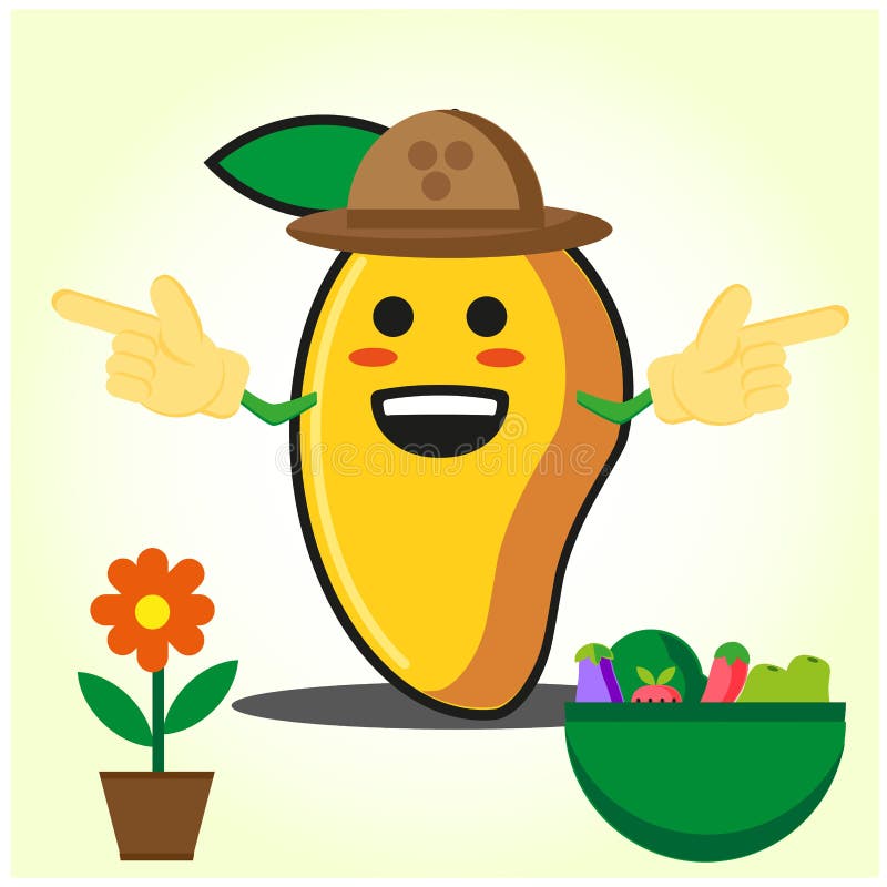 Cute Half Mango Fire Fighter Cartoon Character Holding Two Axes Design ...