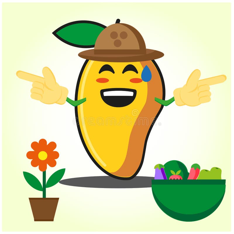 Cute Half Mango Fire Fighter Cartoon Character Holding Two Axes Design ...