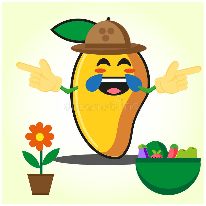 Cute Half Mango Fire Fighter Cartoon Character Holding Two Axes Design ...