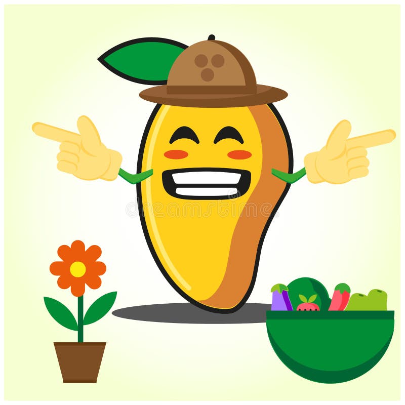 Cute Half Mango Fire Fighter Cartoon Character Holding Two Axes Design ...