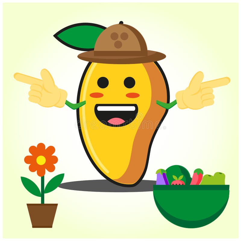 Cute Half Mango Fire Fighter Cartoon Character Holding Two Axes Design ...