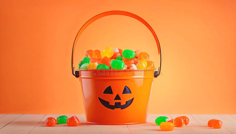 Cute Halloween Bucket with Candy and Copy Space Stock Illustration ...
