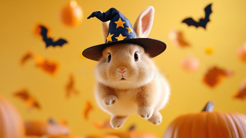 Cute Halloween Bunny in a Witch Hat Stock Illustration - Illustration ...