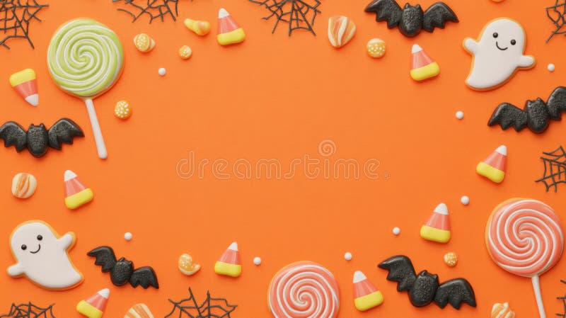 Cute Halloween Candy Background with Orange Border Stock Photo - Image ...