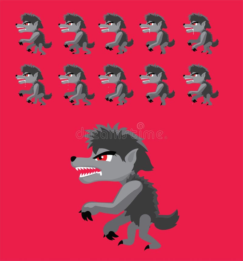 Cute Halloween Character Animation Werewolf Walking Side View Cartoon ...