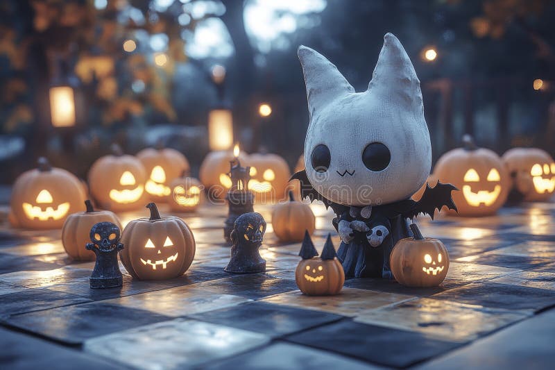 Cute Halloween Chess Characters: Fluffy Ghost Queens and Pumpkin Pawns ...