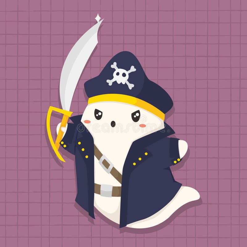 Cute Halloween Flying Pirate Ghost Character Vector Stock Vector ...