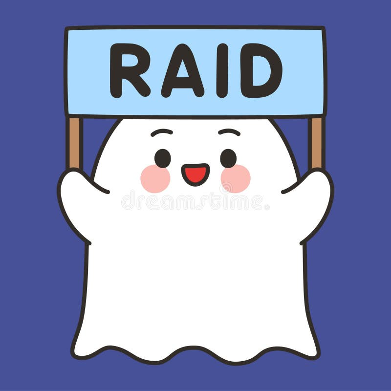 Cute Halloween Ghost Cartoon Vector Holding Raid Sign on Blue ...