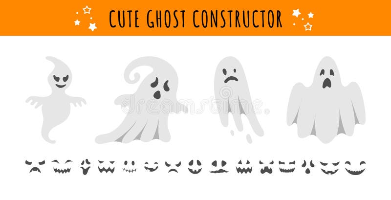 Cute Halloween Ghost Character Constructor. Hand Drawn Funny Ghosts and ...