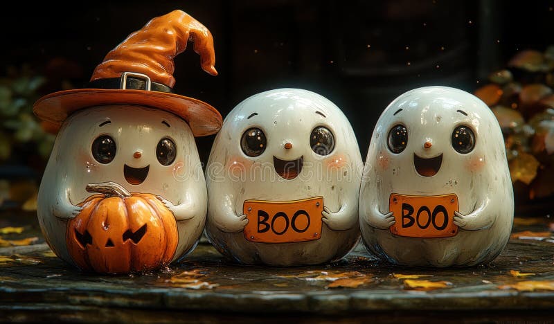 Cute Halloween Ghost Friends Illustration Stock Illustration ...