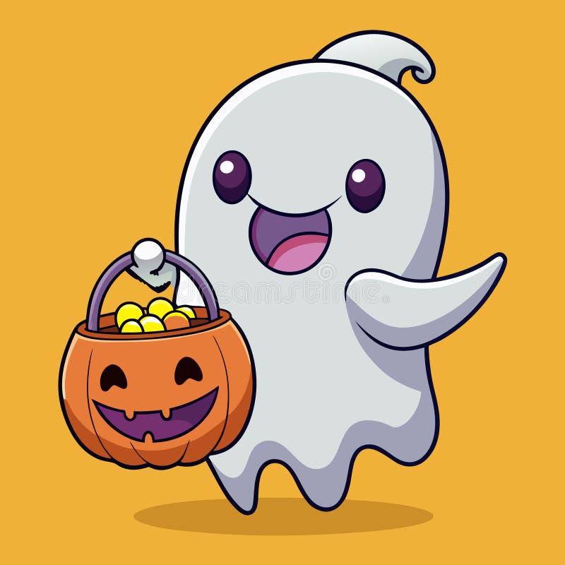 Friendly Ghost Celebrating Halloween with a Balloon Stock Vector ...