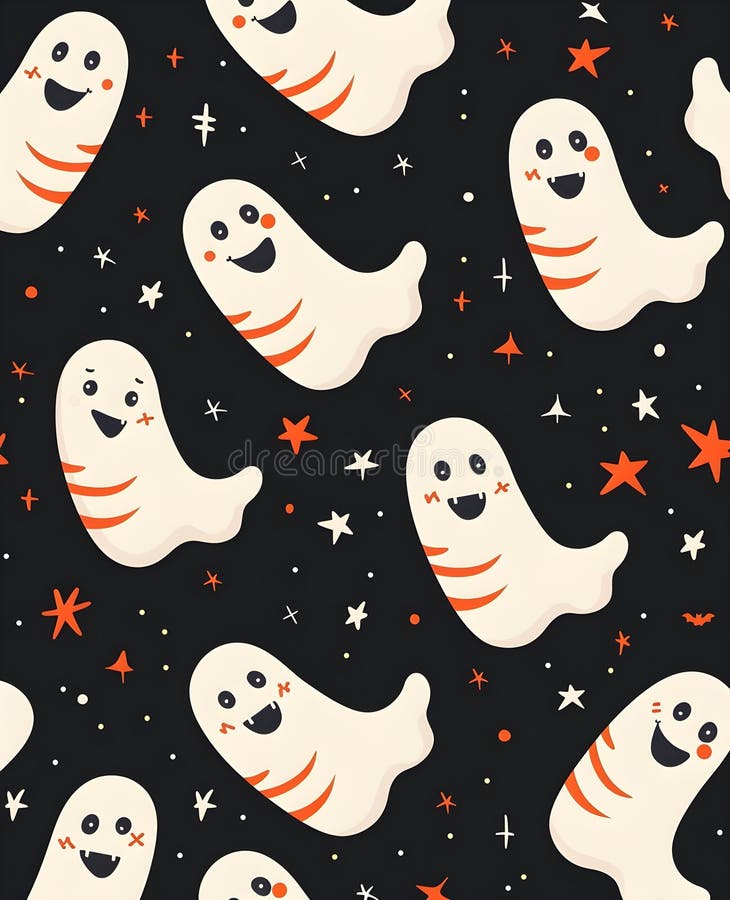 Cute Halloween Ghost Pattern with Smiling Characters Stock Illustration ...