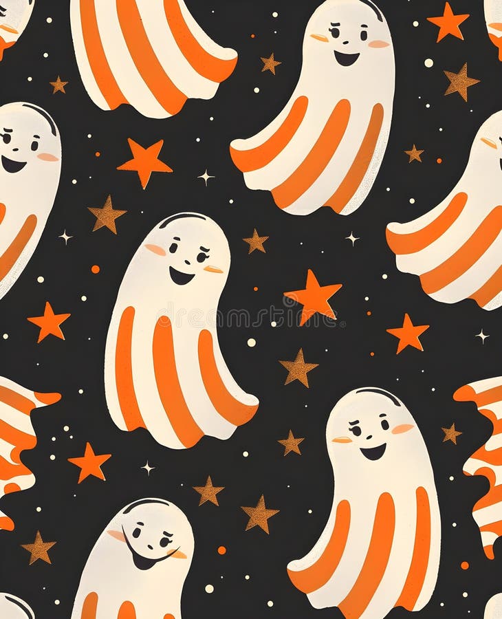 Cute Halloween Ghost Pattern with Smiling Characters Stock Illustration ...