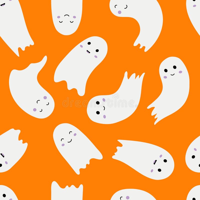 Cute Halloween Ghost Seamless Pattern. Smiling Flying Spirits Stock ...