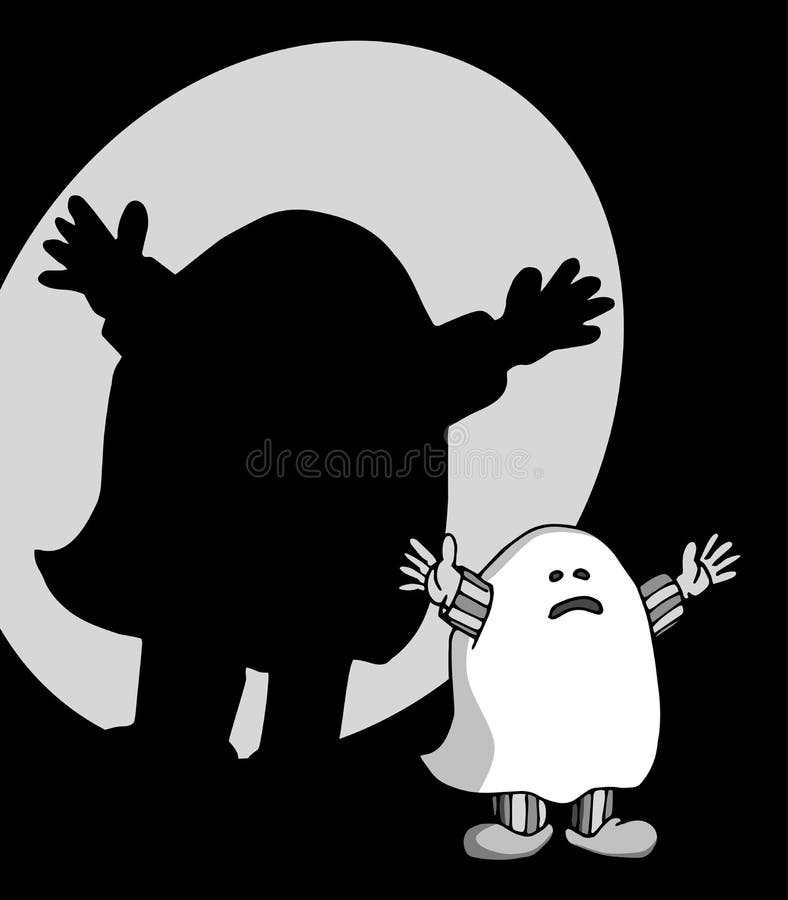 Cute Halloween Ghost Spooking with Shadows Stock Vector - Illustration ...