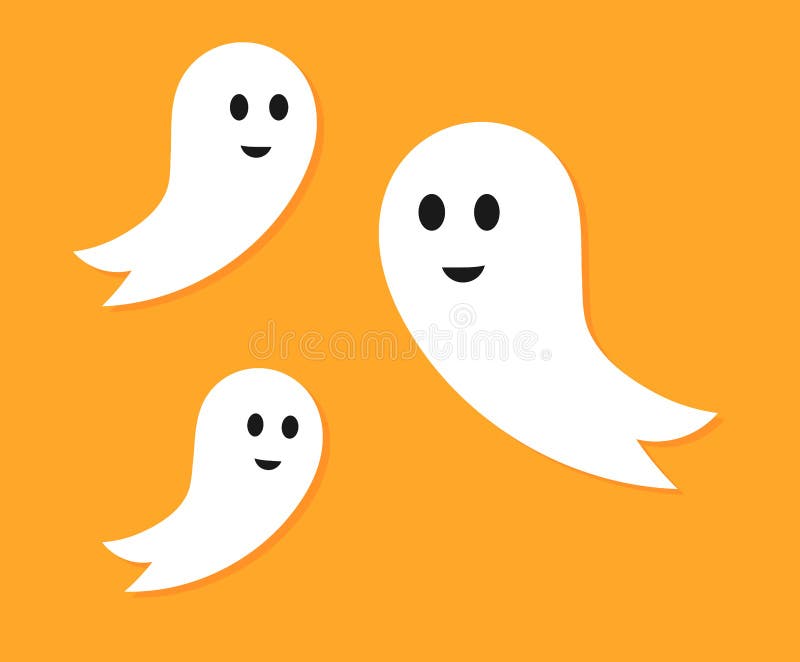 Cute Halloween Ghosts Orange Background Stock Vector - Illustration of ...