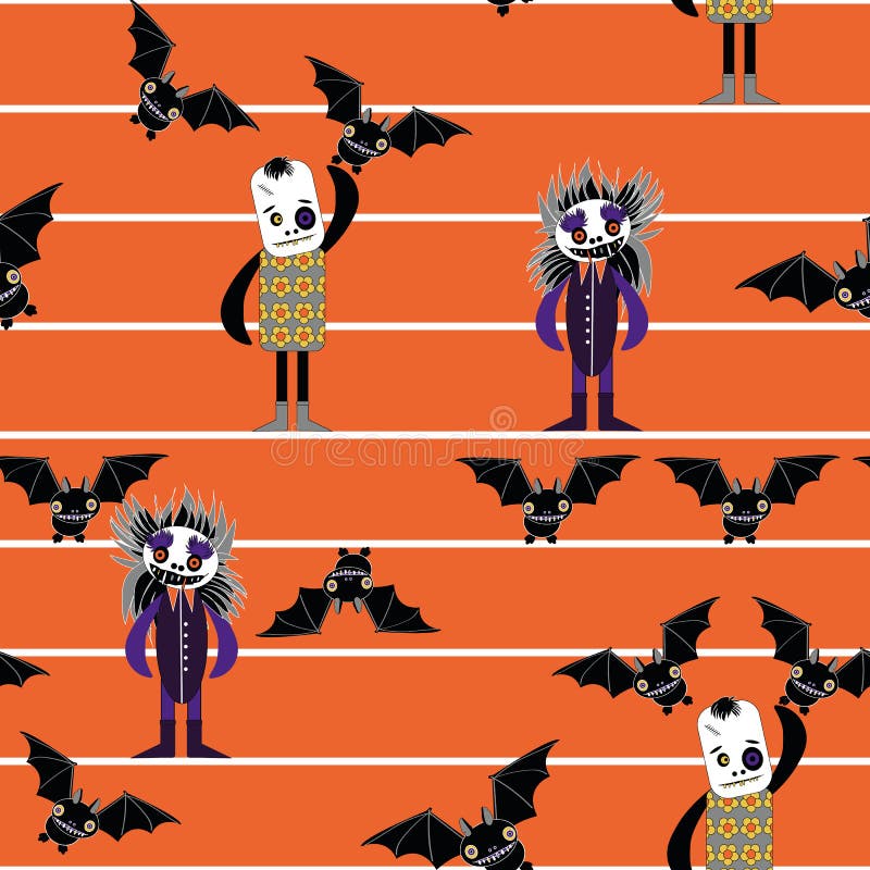 Cute Halloween Monsters Orange Seamless Pattern Vector Stock Vector ...