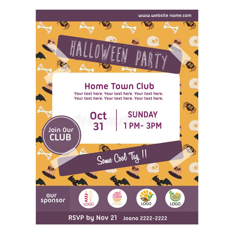 Cute Halloween Party Poster with Skeleton Pattern Stock Vector ...
