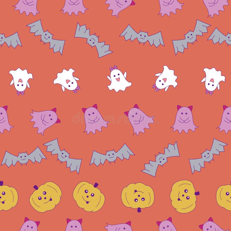 Cute Halloween Repeat Pattern Design Illustration on Orange Background ...
