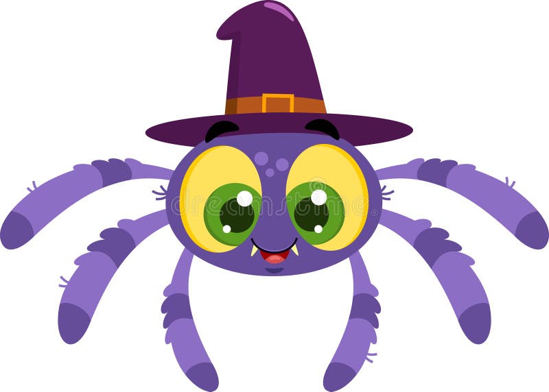 Cute Halloween Spider Cartoon Character Wearing a Witch S Hat Stock ...