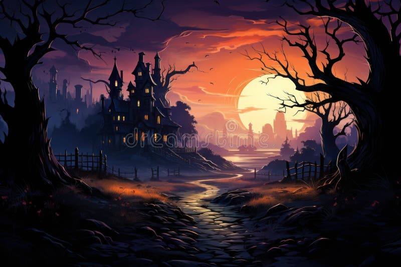 Cute Halloween Theme Background with 2D Animation AI Generated Stock ...