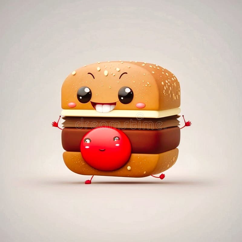 Cute Hamburger Character Isolated on Empty Background, Generative AI ...