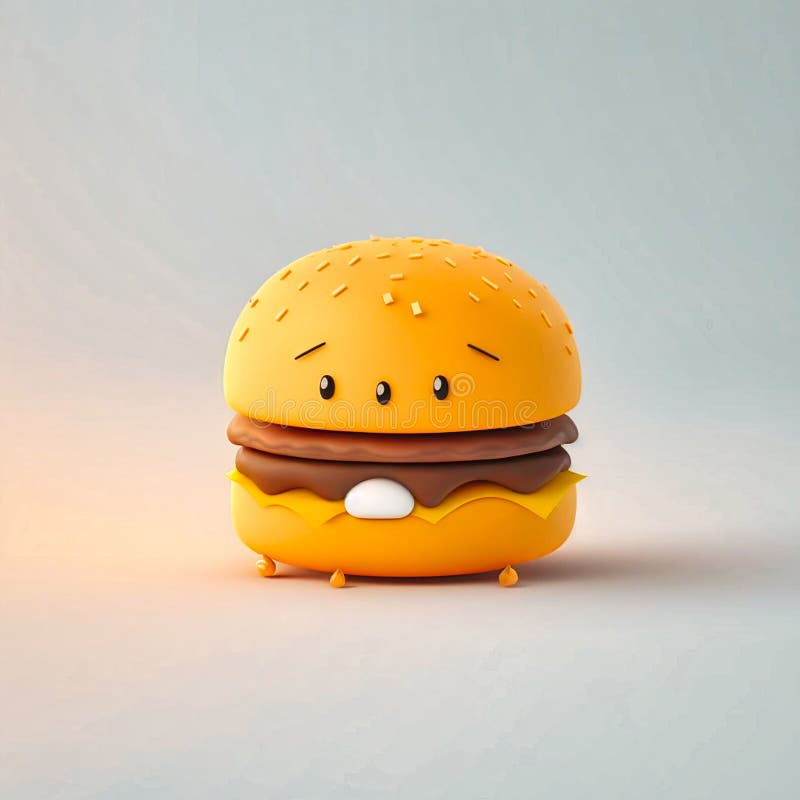 Cute Hamburger Character Isolated on Empty Background, Generative AI ...