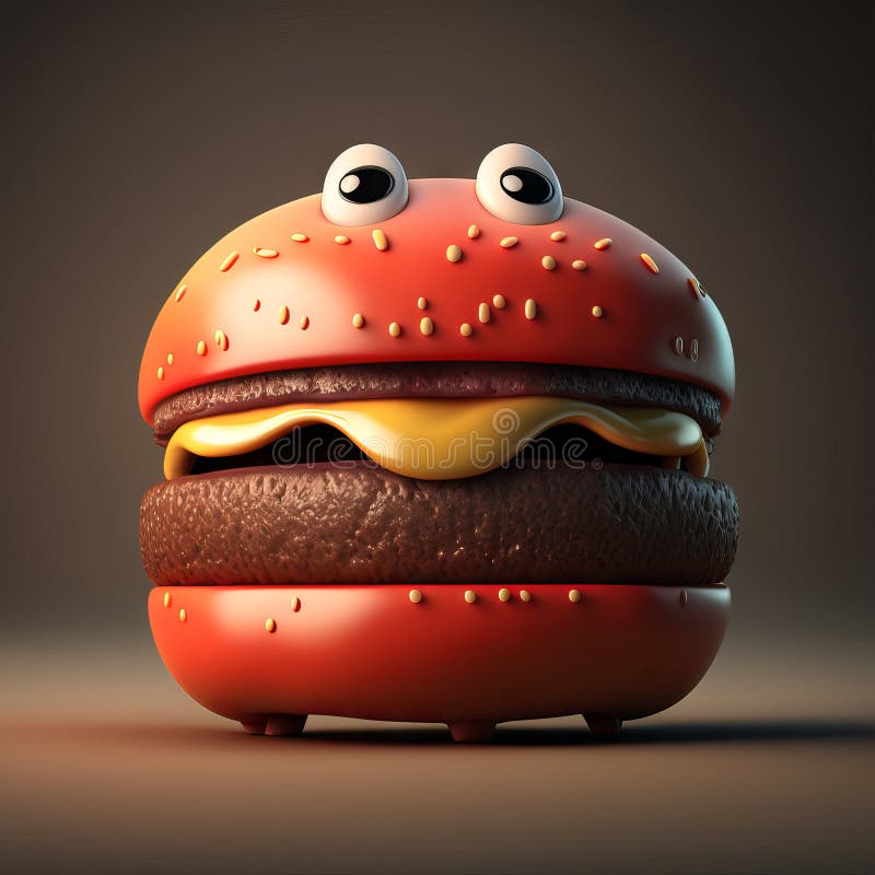 Cute Hamburger Character Isolated on Empty Background. Happy ...