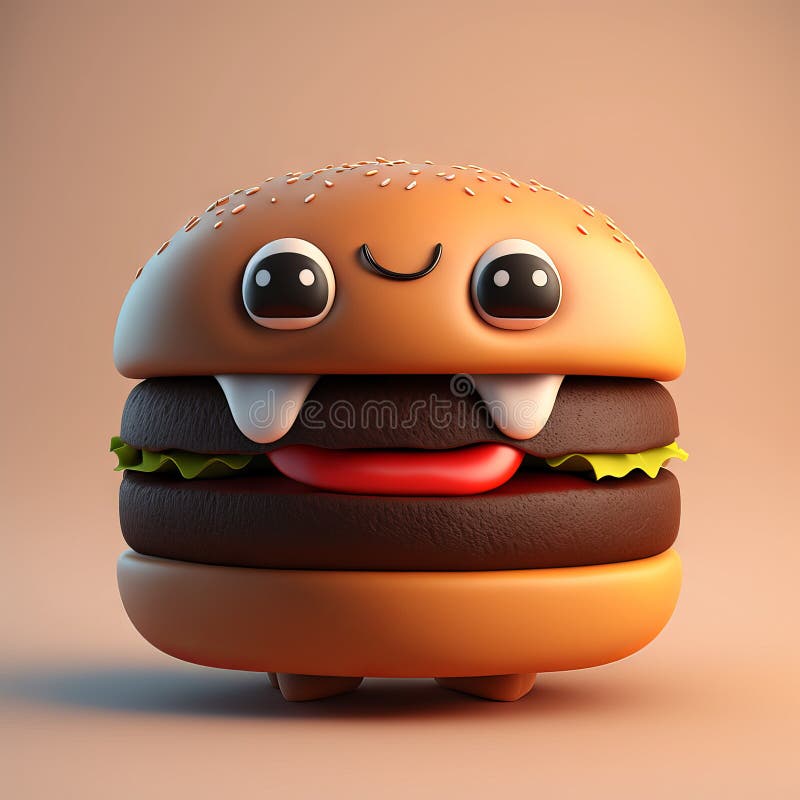 Cute Hamburger Character Isolated on Empty Background. Happy ...