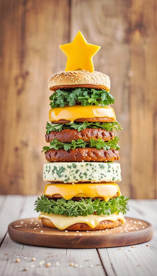 Cute Hamburger Christmas Tree Stock Illustration - Illustration of ...