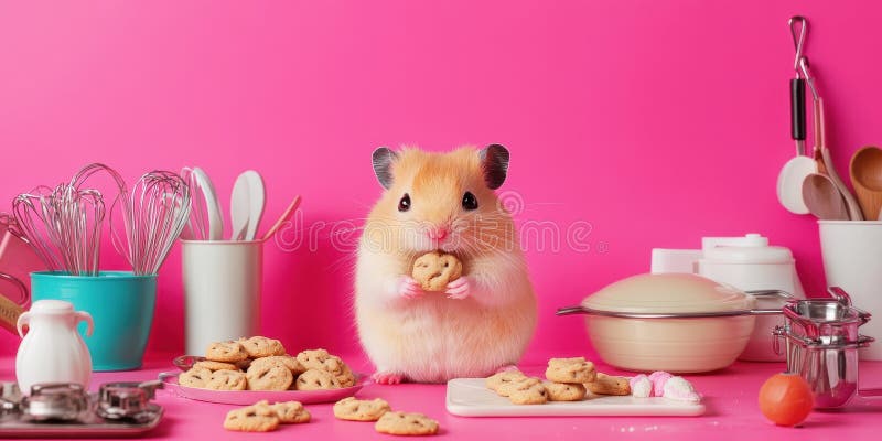 Cute Hamster Baking Cookies in Bright Kitchen Setting Stock ...