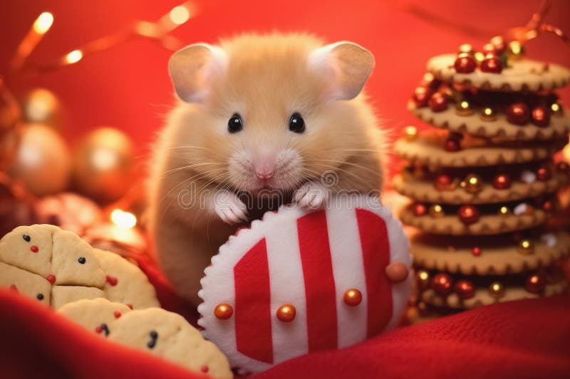 Cute Hamster and Christmas Decorations, Merry Christmas Card. Stock ...