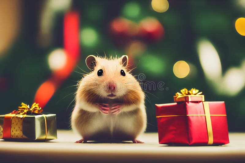 Cute Hamster with Christmas Gift. Ai Generated. Hamster Celebrating ...