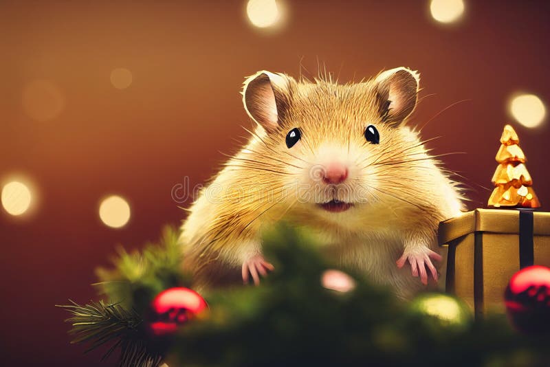 Cute Hamster with Christmas Gift. Ai Generated. Hamster Celebrating ...