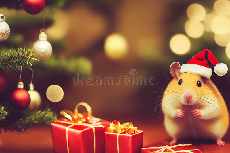 Cute Hamster with Christmas Gift. Ai Generated. Hamster Celebrating ...