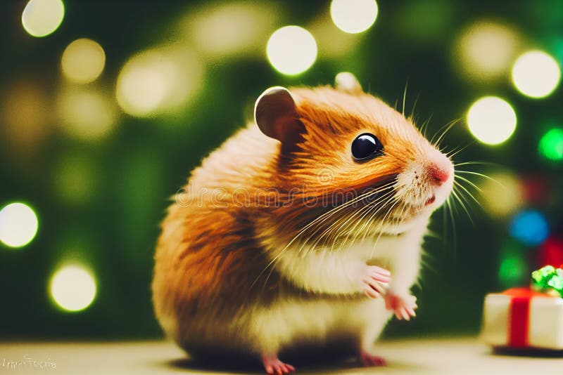 Cute Hamster with Christmas Gift. Ai Generated. Hamster Celebrating ...