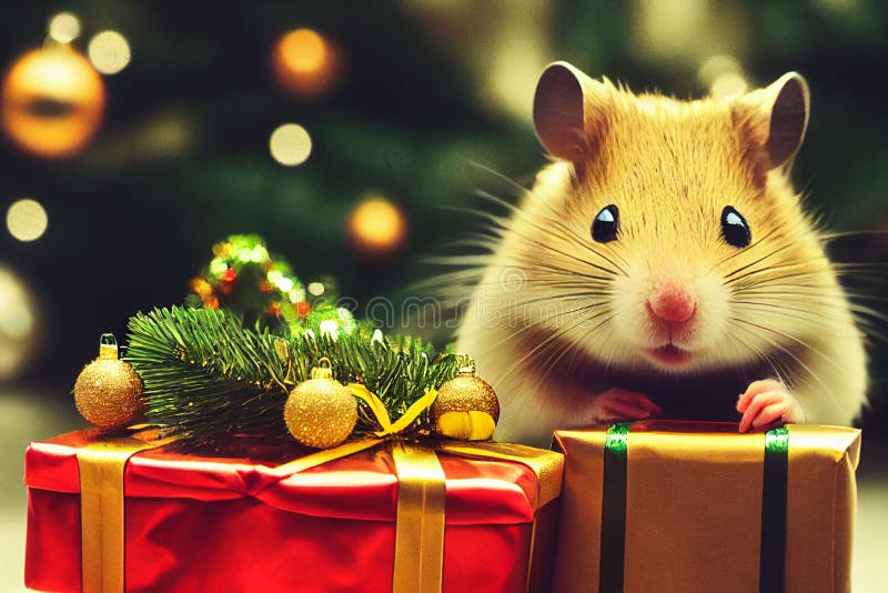 Cute Hamster with Christmas Gift. Ai Generated. Hamster Celebrating ...