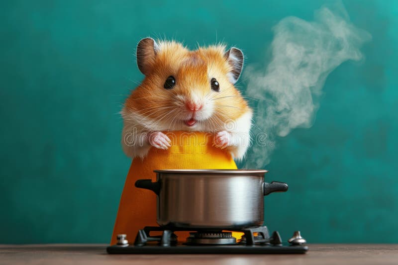 Cute Hamster Cooking Soup in Cozy Kitchen Setting Stock Illustration ...