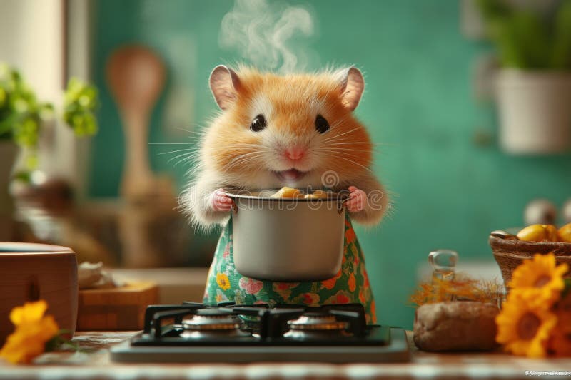 Cute Hamster Cooking Soup in Cozy Kitchen Setting Stock Illustration ...