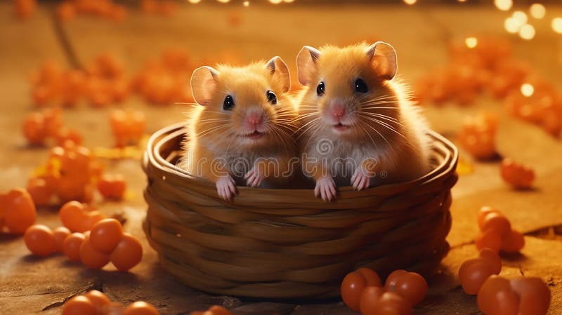 Cute Hamster Couple, Huddled Together in Cute Scenery. Stock ...