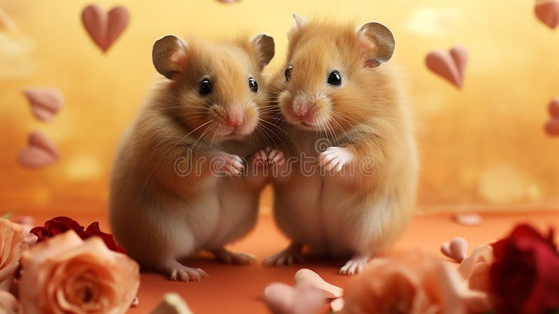 Cute Hamster Couple, Huddled Together in Cute Scenery. Stock ...