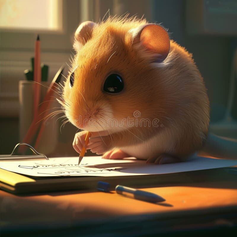 A Cute Hamster Diligently Writing Notes at a Desk. Stock Image - Image ...
