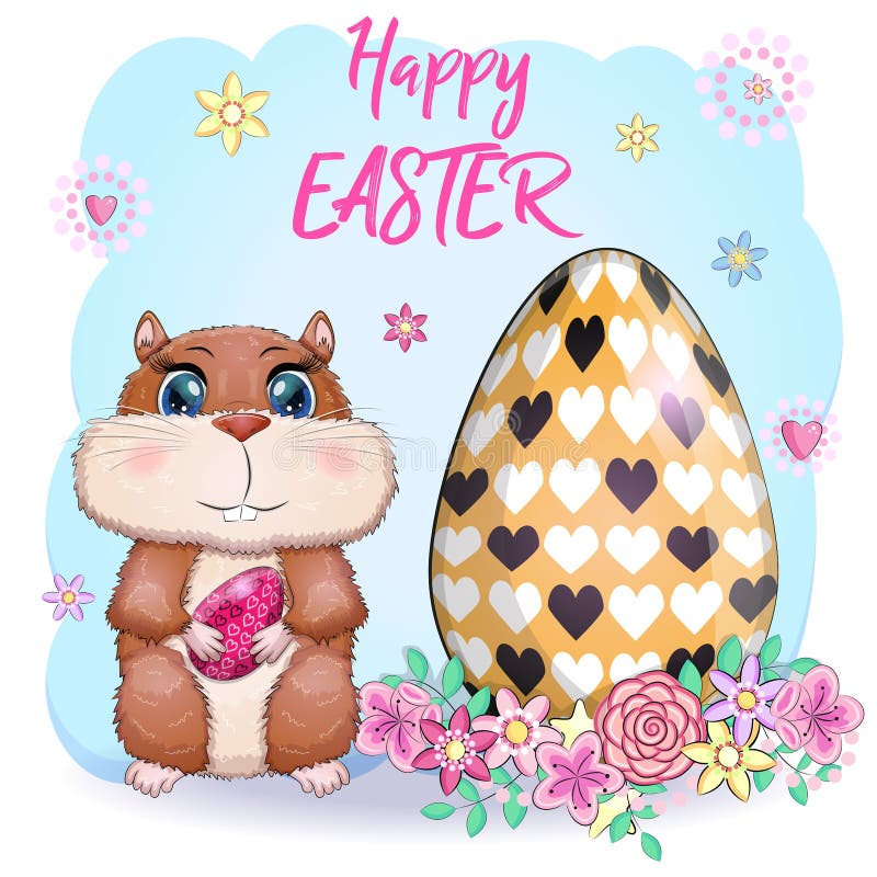 Cute Hamster with Easter Egg, Hamster Cartoon Characters, Funny Animal ...