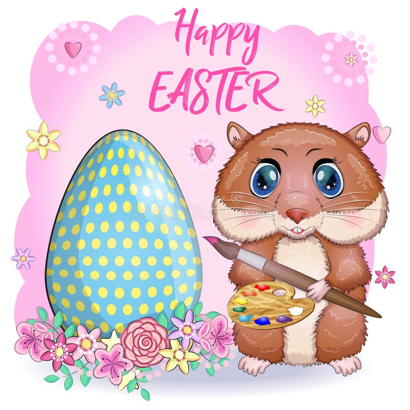 Cute Hamster with Easter Egg, Hamster Cartoon Characters, Funny Animal ...