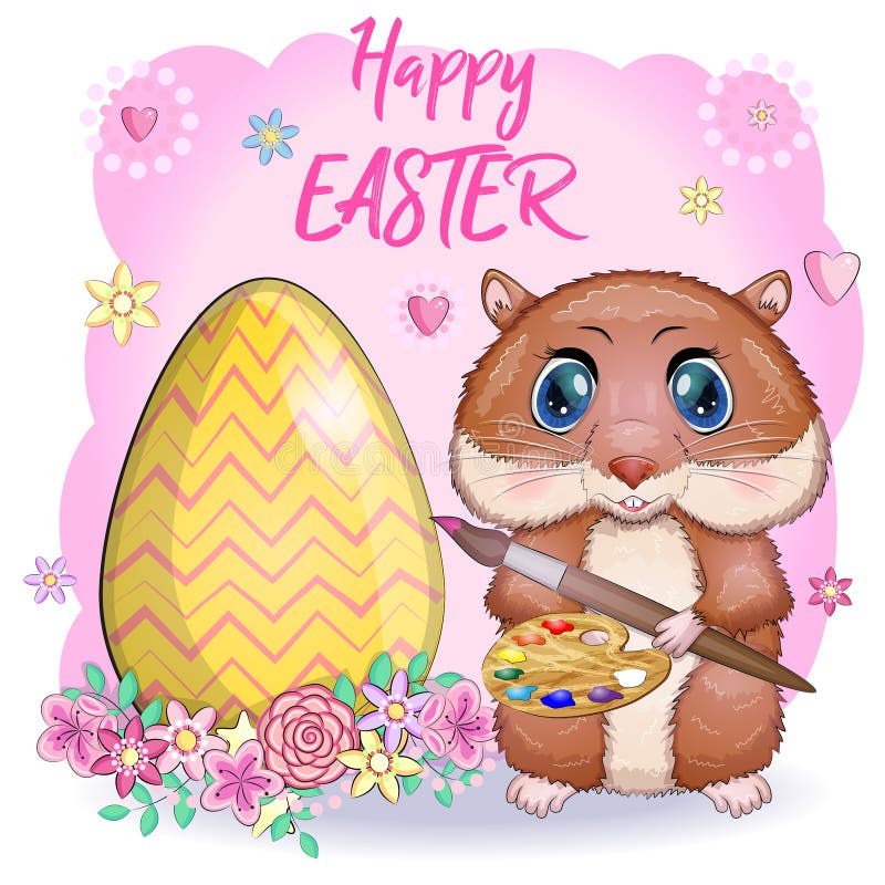 Cute Hamster with Easter Egg, Hamster Cartoon Characters, Funny Animal ...
