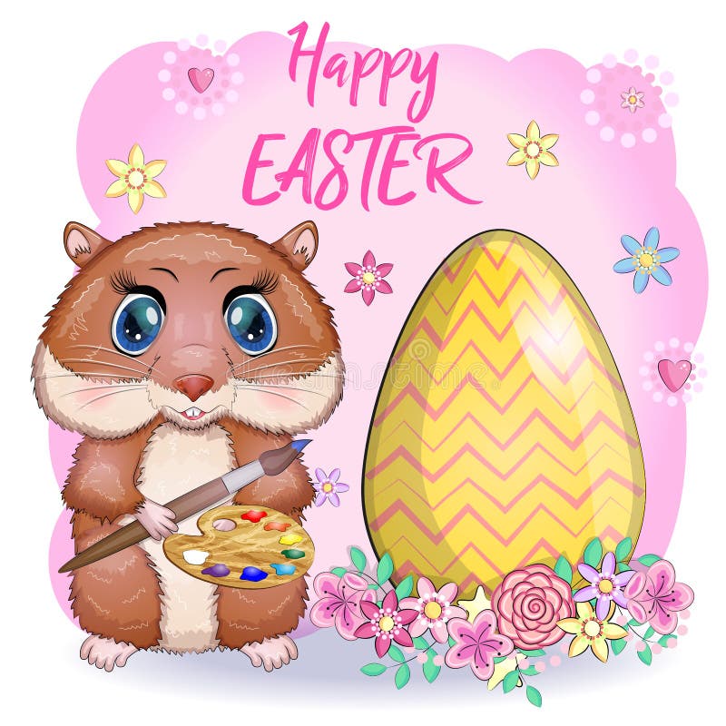 Cute Hamster with Easter Egg, Hamster Cartoon Characters, Funny Animal ...