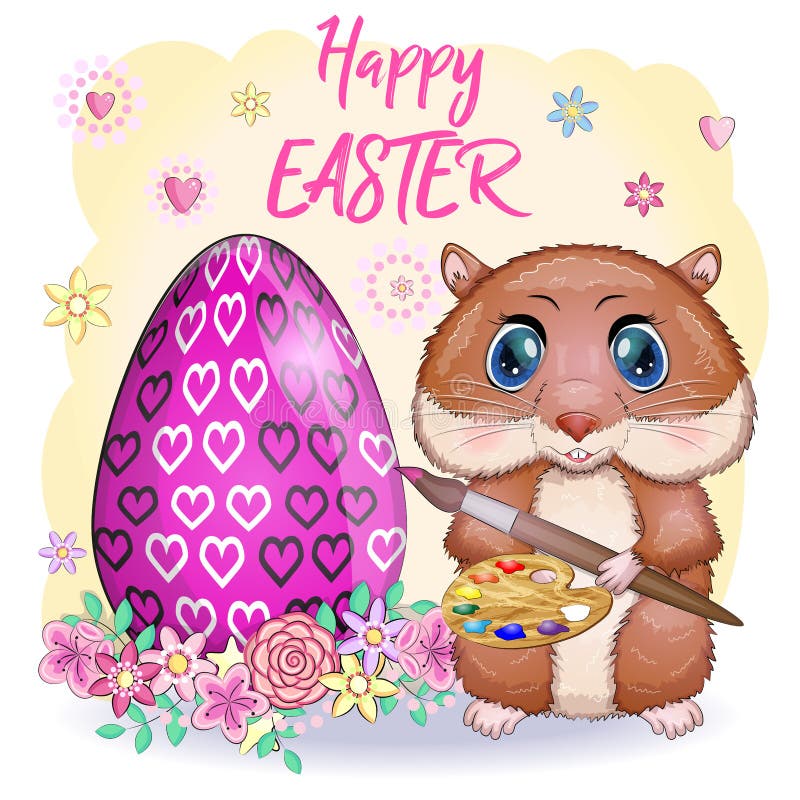Cute Hamster with Easter Egg, Hamster Cartoon Characters, Funny Animal ...